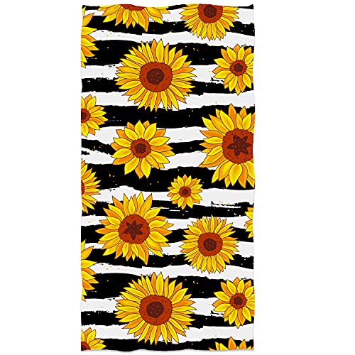 SLHETS Sunflower Hand Towels 13.6 * 29' Hand-Painted Striped Black White Bath Towels Soft Absorbent Kitchen Dish Towels for Bathroom Kitchen Decoration Hotel Gym Spa Sweat Towels