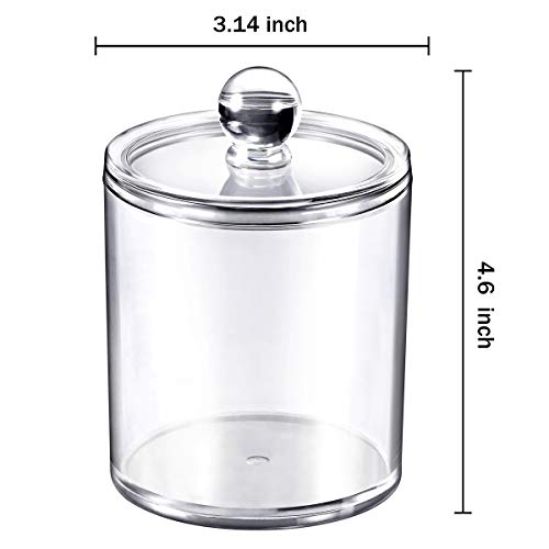 4 Pack of 15 Oz. Plastic Acrylic Bathroom Vanity Countertop Canister Jars with Storage Lid, Apothecary Jars Qtip Holder Makeup Organizer for Cotton Balls,Swabs,Pads,Bath salts (Clear, 15 Oz)