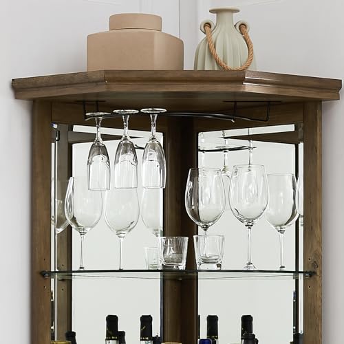 Home Source 73" Tall Corner Bar Unit Reclaimed Barnwood Wine Cabinet with Storage, Lower Mesh Doors, Upper Liquor Shelf galss holder, for Home Bar, Living Room, Kitchen, Mini Space, Reclaimed Barnwood