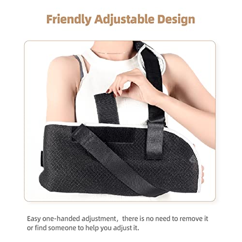 Solmyr Arm Sling for Broken Fractured Bones Elbow Wrist, Adjustable Shoulder Immobilizer & Rotator Cuff Support Brace, Split Strap and Waistband, Universal for Left and Right Arms, Men and Women(M)