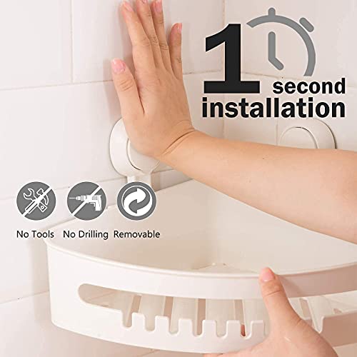 LEVERLOC Corner Shower Caddy Suction Cup And NO-Drilling Removable Shower Caddy Suction Cup Bathroom Shower Shelf Heavy Duty Max Hold 22lbs Caddy Organizer Shower Corner Rack for Bathroom & Kitchen