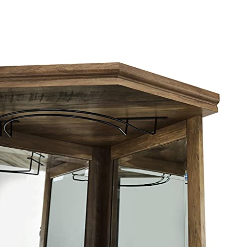 Home Source 73" Tall Corner Bar Unit Reclaimed Barnwood Wine Cabinet with Storage, Lower Mesh Doors, Upper Liquor Shelf galss holder, for Home Bar, Living Room, Kitchen, Mini Space, Reclaimed Barnwood