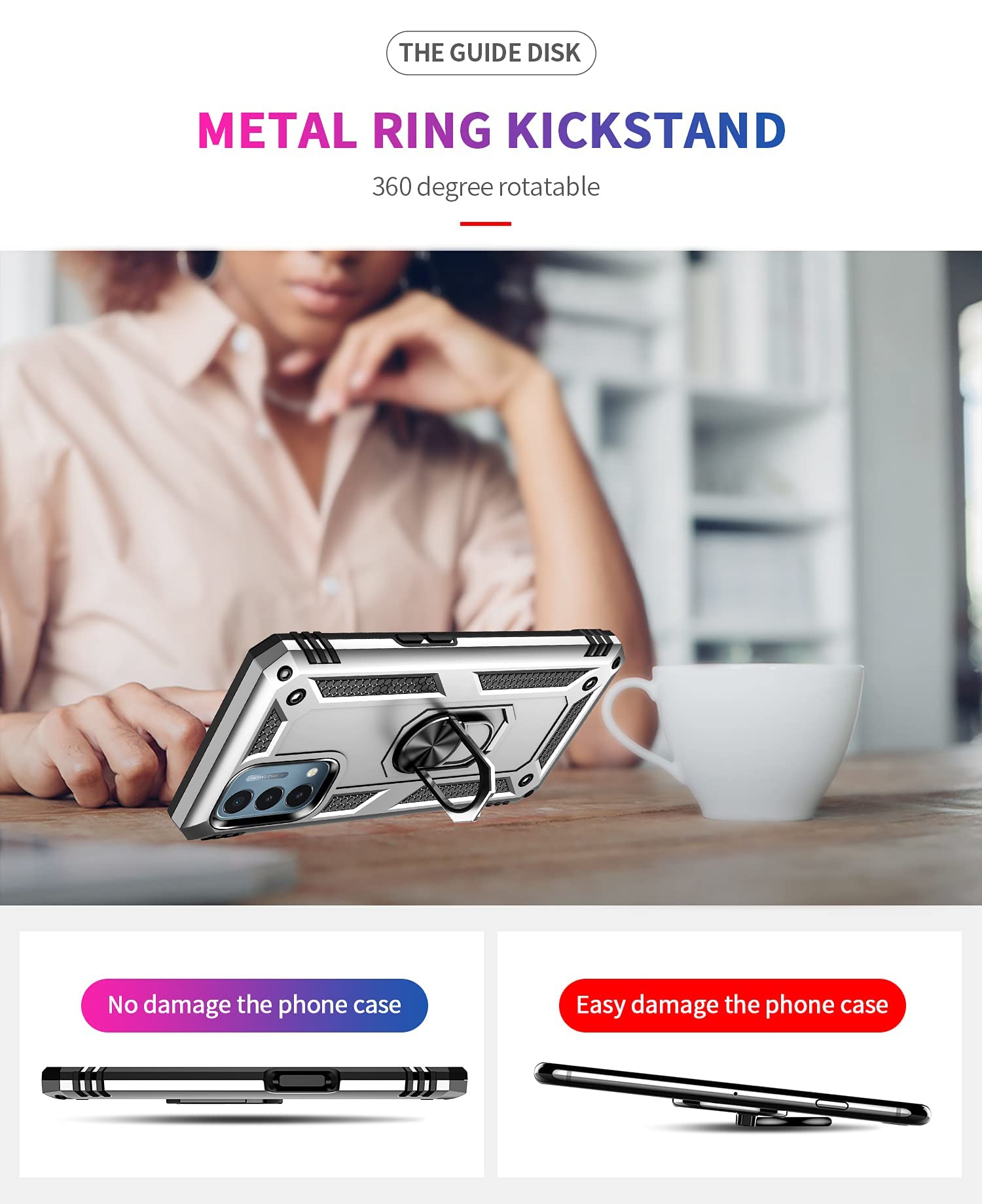 Military Grade Drop Impact for Oneplus Nord N200 5G Case Oneplus Nord N200 Case 360 Metal Rotating Ring Kickstand Holder Armor Heavy Duty Shockproof Case for Oneplus Nord N200 5G Phone Case (Silver)