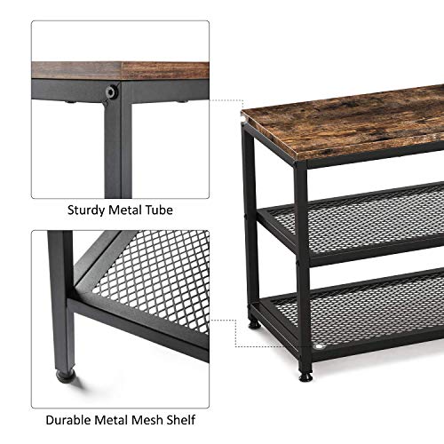 Ballucci Shoe Rack Bench, 3-Tier Shoe Rack, Entryway Shoe Organizer with Seat, Metal Storage Shelves for Hallway, Living Room, Mudroom - Rustic Brown