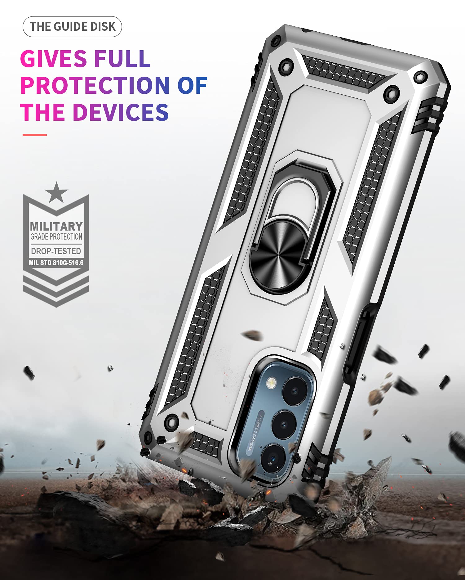 Military Grade Drop Impact for Oneplus Nord N200 5G Case Oneplus Nord N200 Case 360 Metal Rotating Ring Kickstand Holder Armor Heavy Duty Shockproof Case for Oneplus Nord N200 5G Phone Case (Silver)
