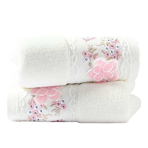 YiLUOMO Beige Hand Towels Stereoscopic Flower Embroidered Bathroom Hand Towel Super Soft 100% Terry Cotton Highly Absorbent Decorative for Home Bathroom(13 x 29 Inch, 2 Pieces)