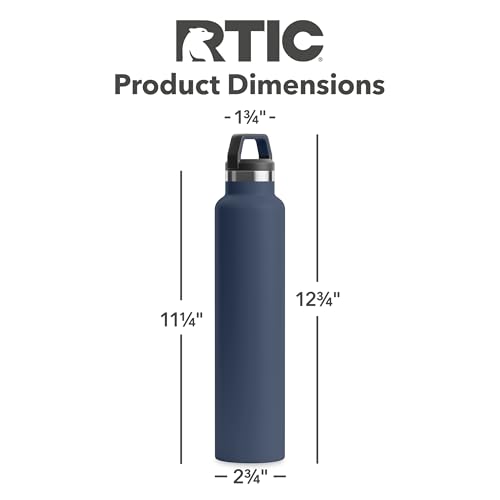 RTIC 26 oz Vacuum Insulated Water Bottle, Stainless Steel Metal, Double Wall, BPA Free, for Hot and Cold Drinks, Navy