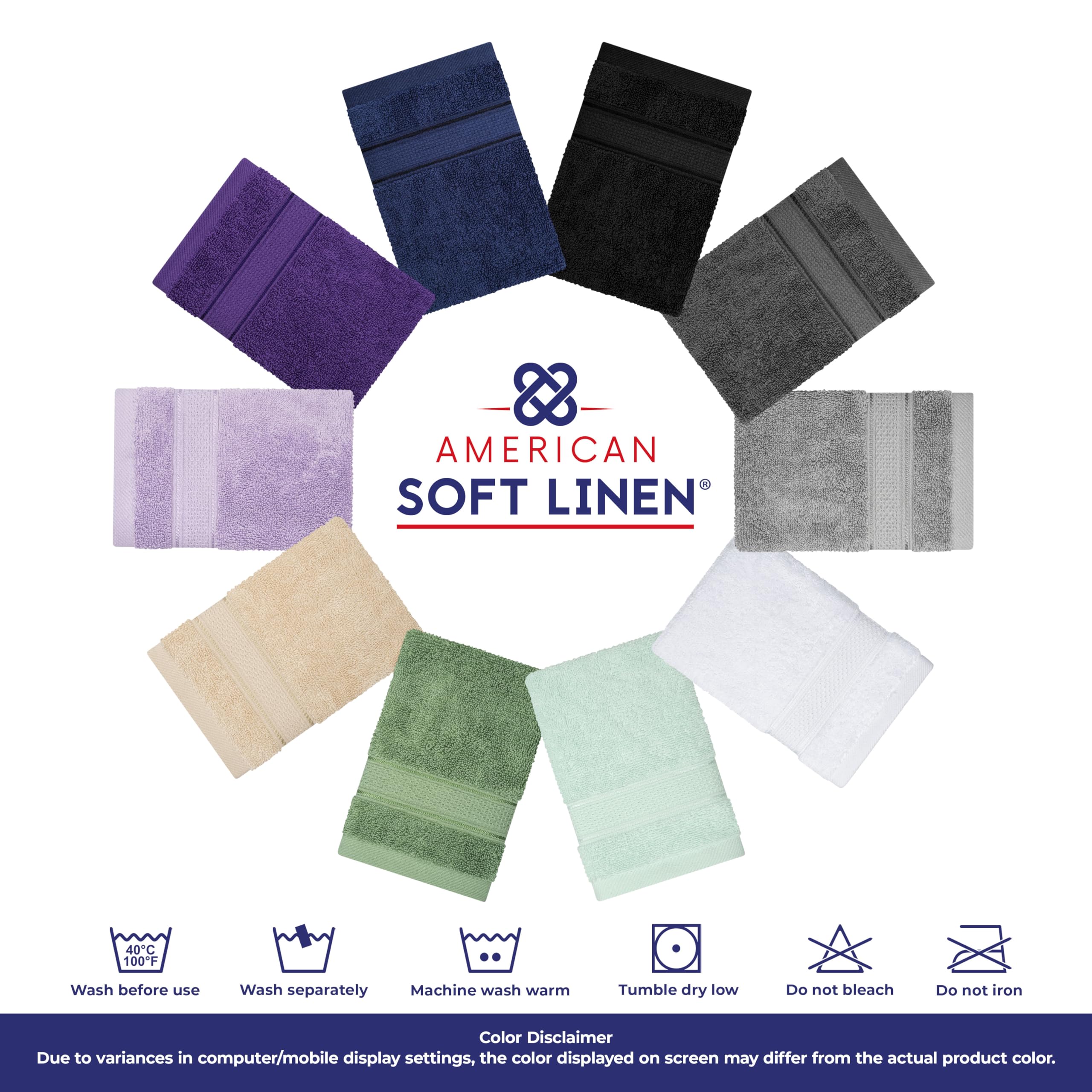 American Soft Linen Salem Bath Towel Set, 100% Cotton 6 Piece Towels for Bathroom, 2 Bath Towels 2 Hand Towels 2 Washcloths, Navy Blue