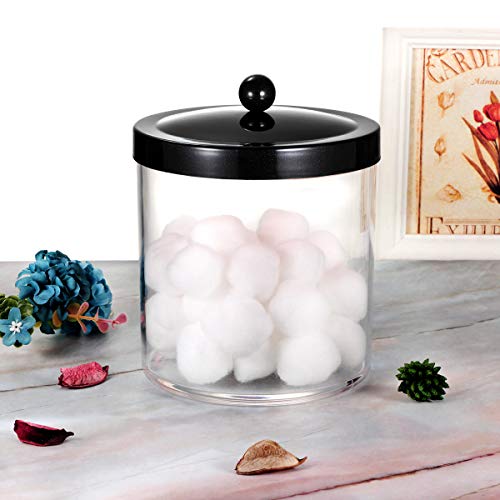 Premium Quality Apothecary Jar - 50 Ounce Large Clear Plastic Storage Container Jar with Rust Proof Stainless Steel Lid, Bathroom Vanity Countertop Storage Organizer Canister (Black)