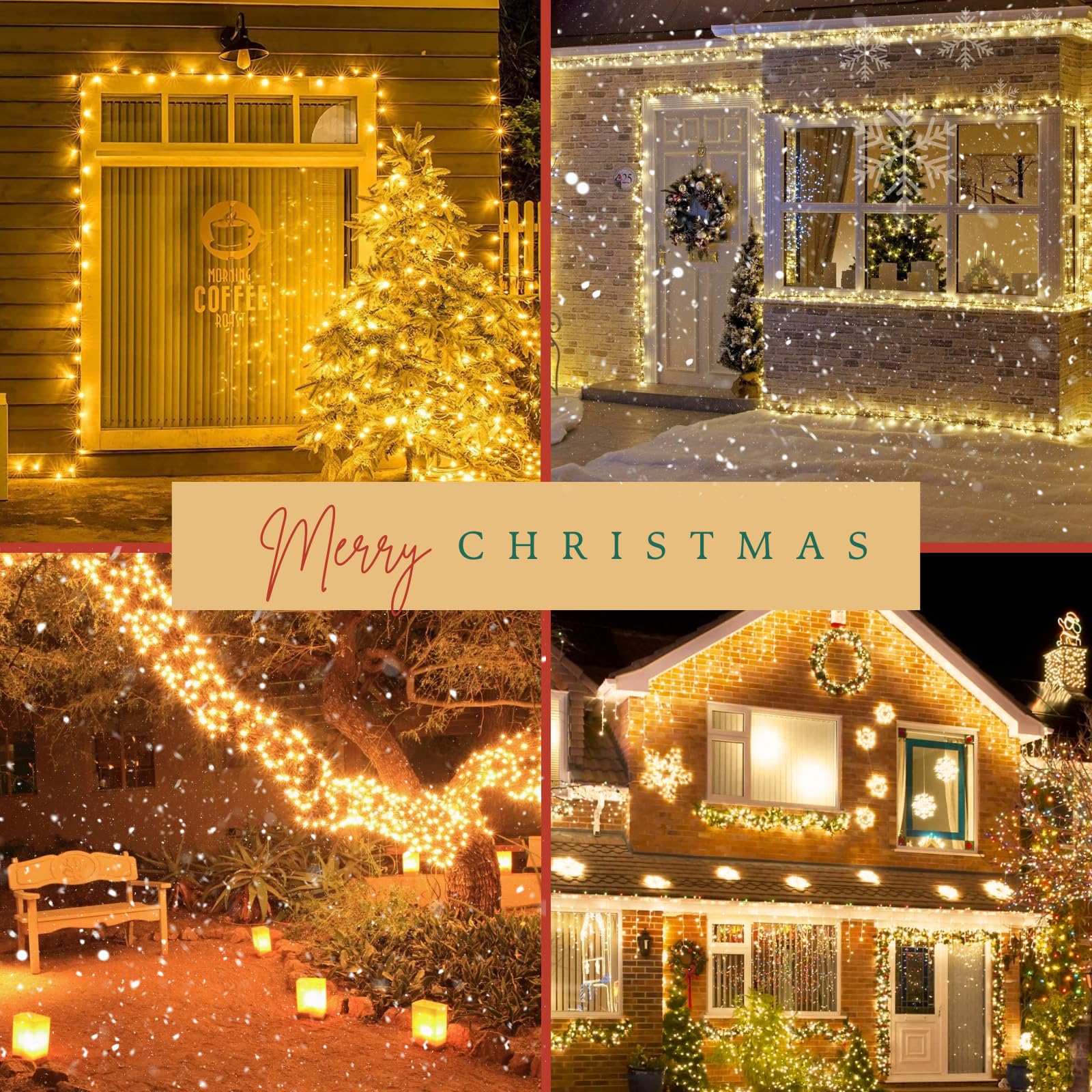 OZS Connectable Outdoor String Lights Waterproof, 2Pack 164ft 400 LED Christmas Tree Lights, 8 Modes Green Wire String Lights for Holiday Party Christmas Decorations, Warm White