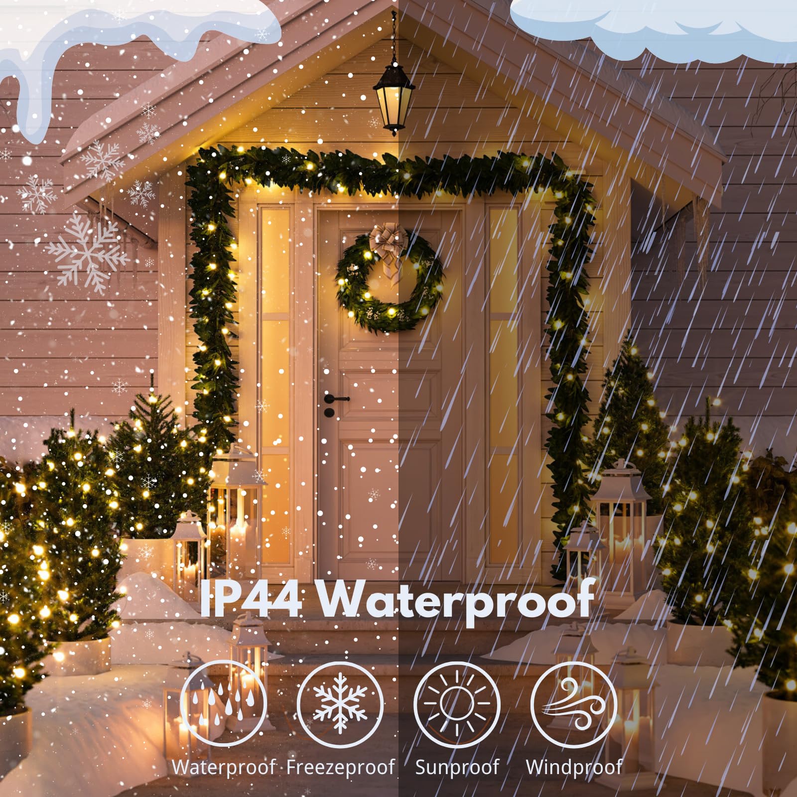 OZS Connectable Outdoor String Lights Waterproof, 2Pack 164ft 400 LED Christmas Tree Lights, 8 Modes Green Wire String Lights for Holiday Party Christmas Decorations, Warm White