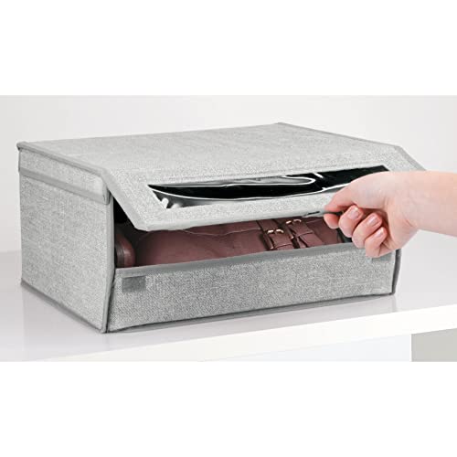 mDesign Large Fabric Closet Shoe Storage Box w/Clear Window - Shoe, Sandal, Sweater, Linen, Clothes Organizer - Boot Storage Solutions - Shoe Bin - Lido Collection, 2 Pack, Gray
