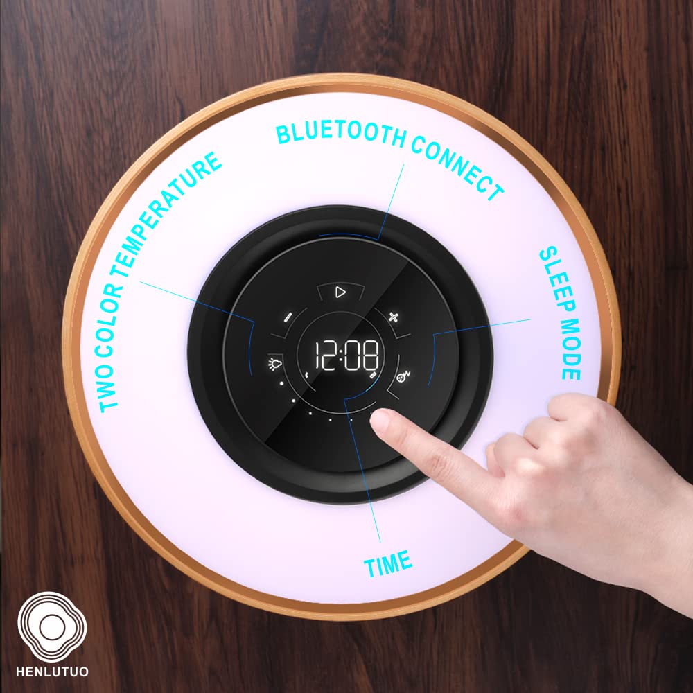 HENLUTUO Maple Log Table lamp with 10W Wireless Charge 2 * 5W Bluetooth Speaker bass LED Light Shade Sleep Mode Smart Touch Slide & Step-Less Dimming Original 3 in 1 Smart Lamp