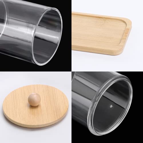 Tbestmax 10 Oz Cotton Swab/Ball/Pad Holder, Qtip Apothecary Jar, Clear Bathroom Containers Dispenser for Storage 3 Pack Wood Lids