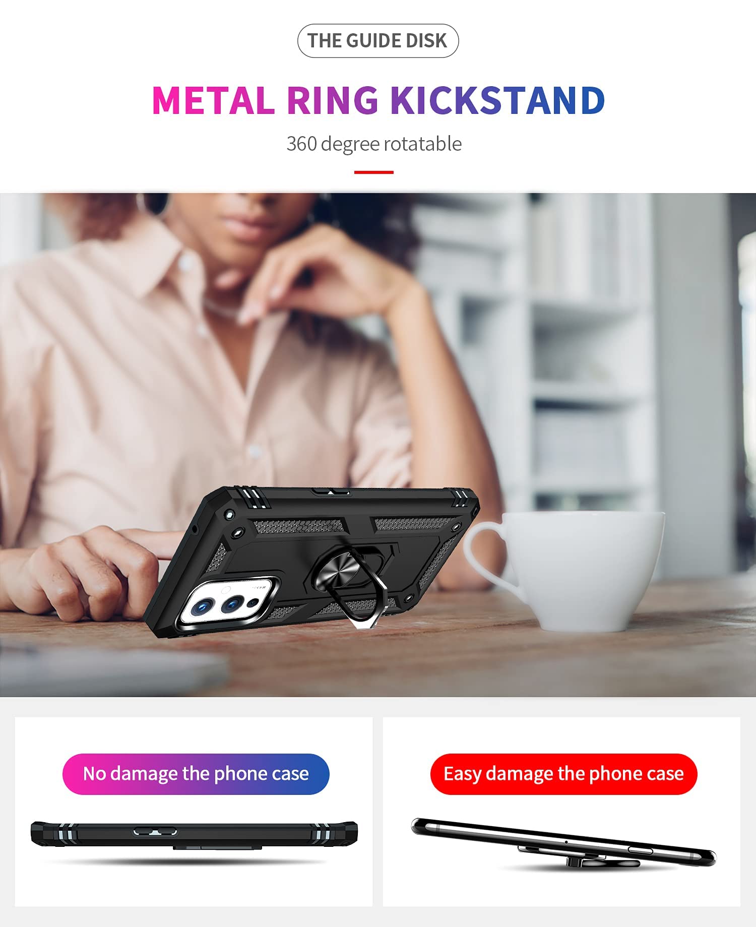 Dionsibei Military Grade Drop Impact for Oneplus 9 Case Oneplus 9 5G Case 360 Metal Rotating Ring Kickstand Holder Armor Heavy Duty Shockproof Case for Oneplus 9 Phone Case (Black)