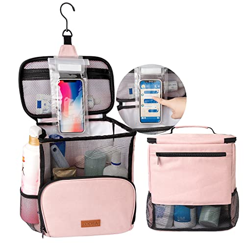 Zoosa Gym Shower Bag, Portable Mesh Shower Caddy Bag with Phone Pocket for Dorm, Full Size Bottle Compatible, 2022 Upgraded Hanging Travel Shower Bag