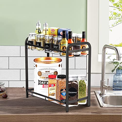 Bathroom Organizer Countertop, Mimieyes 2 Tiers Bathroom Tray Counter Organizer, All Metal Spice Rack Kitchen Storage and Organizer Under Sink and Cabinet,Vanity Tray Standing Rack Counter Shelf-Black