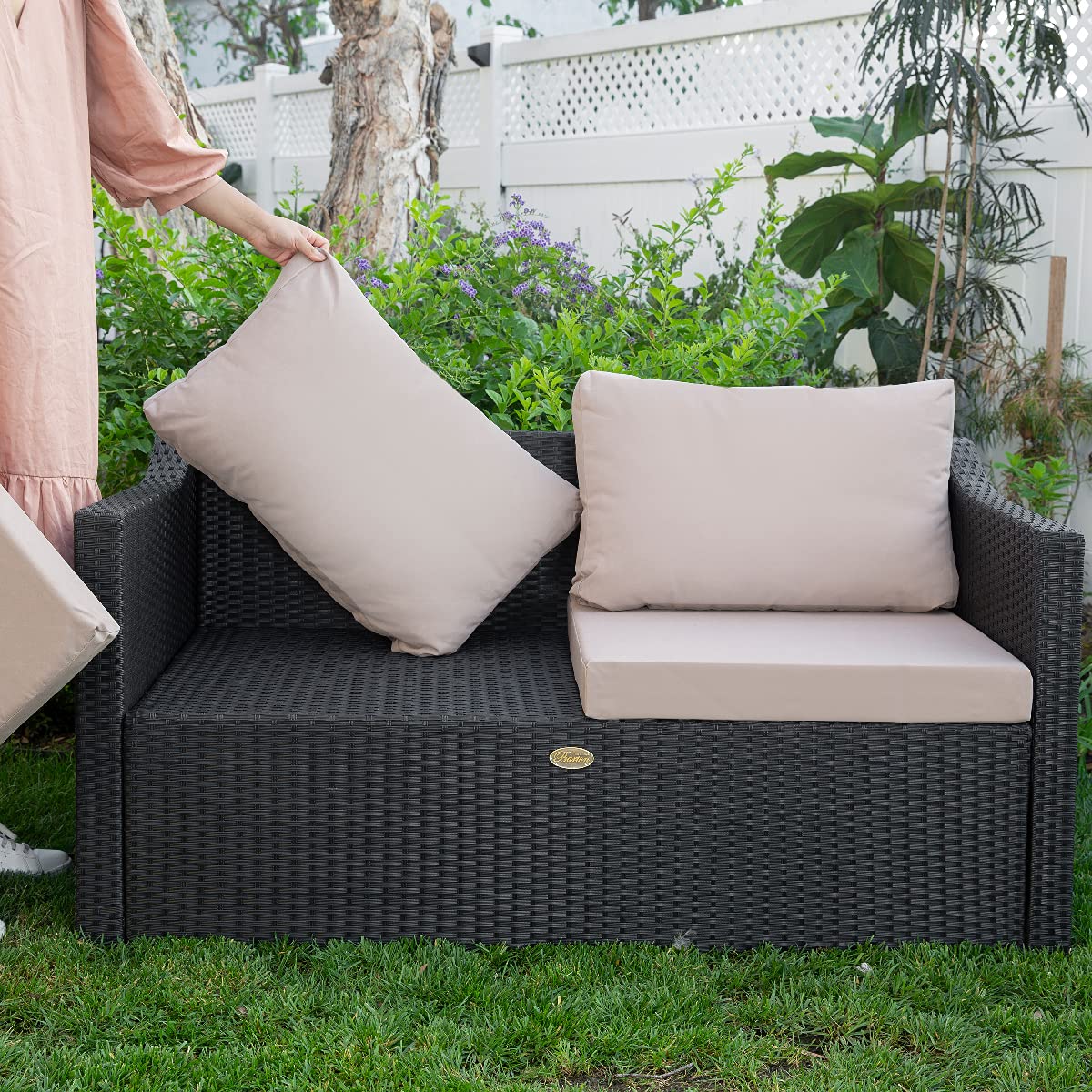Barton 2 Person Madison Sofa Set Love Seat w/Cushions Outdoor Patio Wicker Rattan Furniture Space Saving