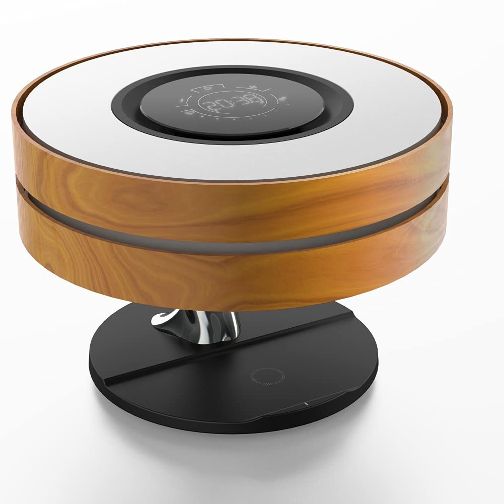 HENLUTUO Maple Log Table lamp with 10W Wireless Charge 2 * 5W Bluetooth Speaker bass LED Light Shade Sleep Mode Smart Touch Slide & Step-Less Dimming Original 3 in 1 Smart Lamp