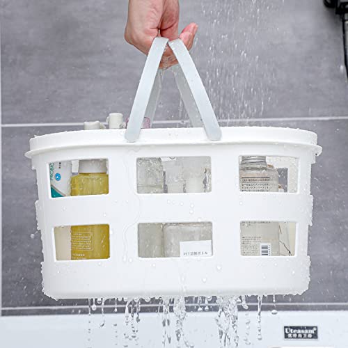 Anyoifax Portable Shower Caddy Tote Plastic Basket with Handle Cleaning Supplies Caddy Storage Organizer Bin for Bathroom, Pantry, Kitchen, College Dorm, Camp, White