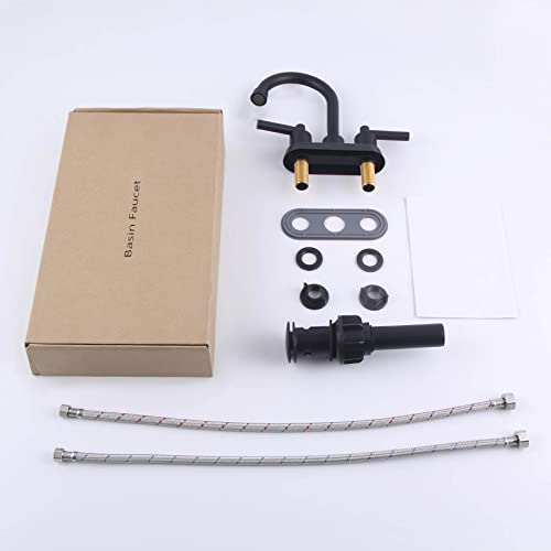 Black Bathroom Faucets, 4 Inch 2 Handle Centerset Bathroom Sink Faucet for 3 Hole, Lead-Free, RV Vanity Sink Faucet with Pop Up Drain and Water Supply Lines