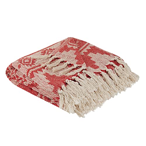 Pink Cotton Throw Blankets - Warm Farmhouse Pink Bed Throws with Fringes - 100% Cotton Throw Blanket for Couch, Bed - Lightweight Warm Cozy Soft Elegant Throw Blankets - Home Living Room Decor