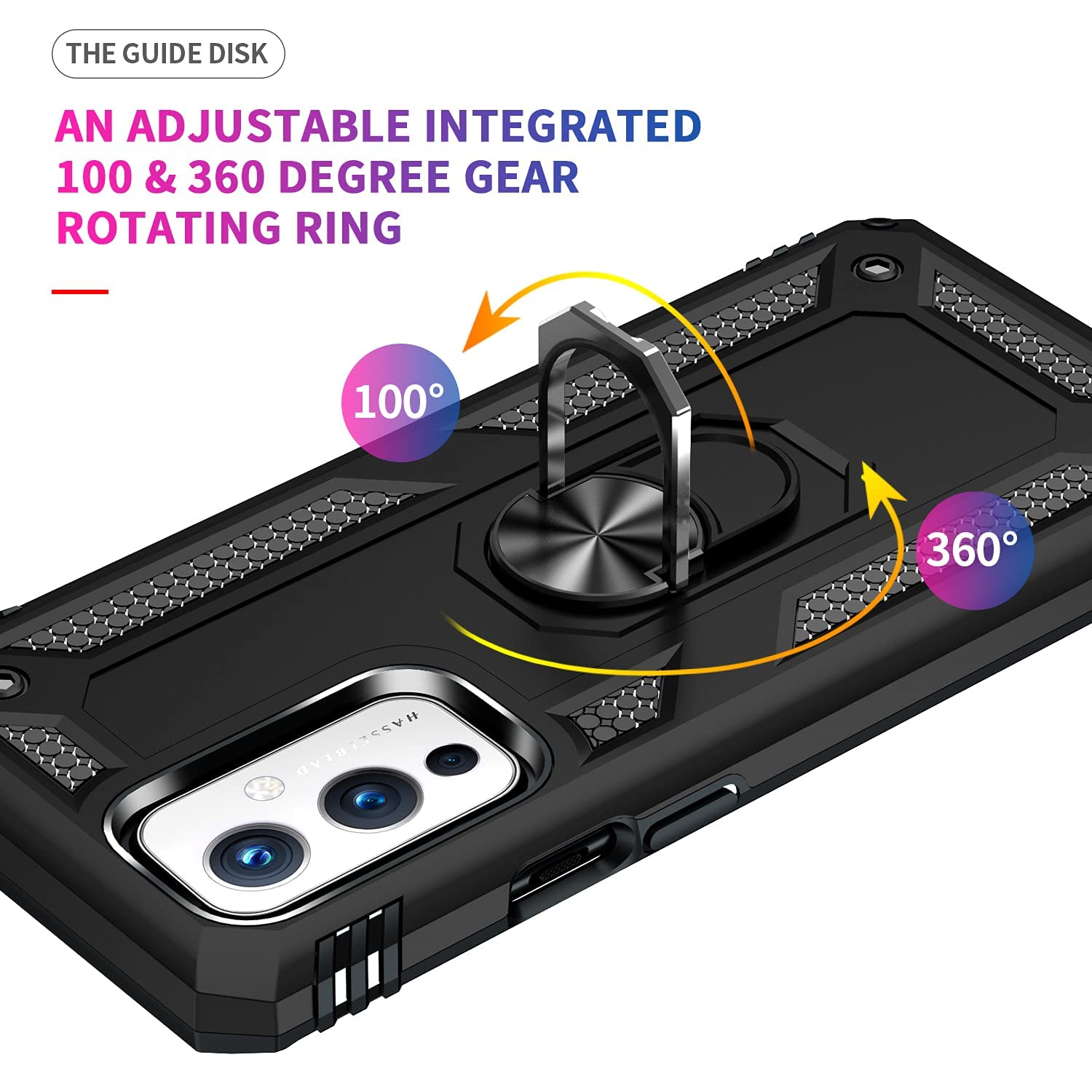 Dionsibei Military Grade Drop Impact for Oneplus 9 Case Oneplus 9 5G Case 360 Metal Rotating Ring Kickstand Holder Armor Heavy Duty Shockproof Case for Oneplus 9 Phone Case (Black)