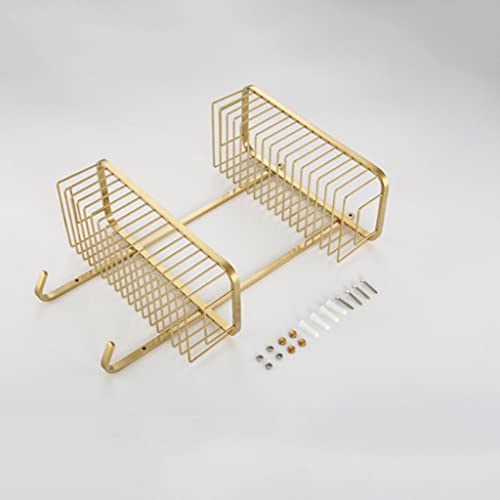 IRDFWH Bathroom Double Shelf Storage Rack Stainless Steel Brushed Gold Bathroom Shower Gel Shampoo Rack