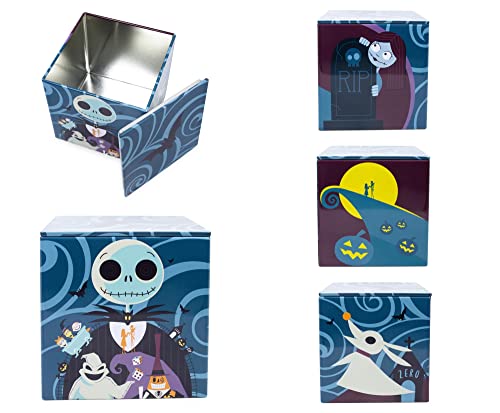 Disney The Nightmare Before Christmas Jack Skellington 4-Inch Tin Storage Box Cube Organizer with Lid | Basket Container, Cubby Cube Closet Organizer, Home Decor Playroom Accessories