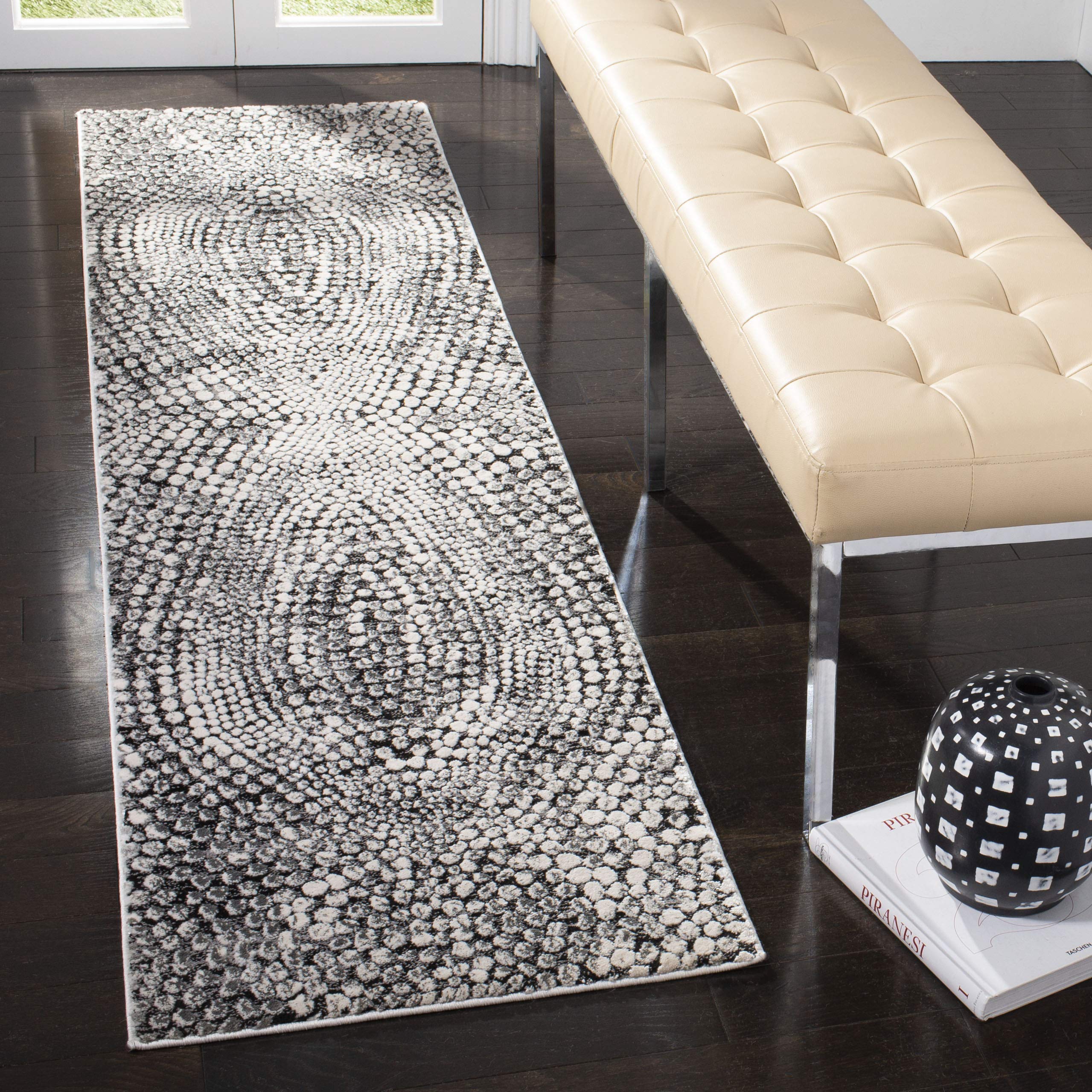 SAFAVIEH Lurex Collection Runner Rug - 2' x 12', Black & Light Grey, Modern Abstract Design, Non-Shedding & Easy Care, Ideal for High Traffic Areas in Living Room, Bedroom (LUR185Z)