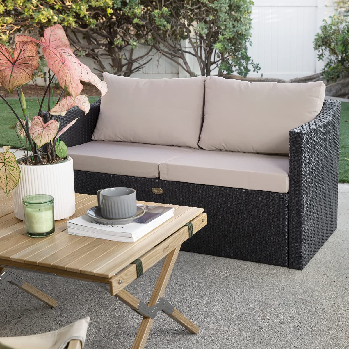 Barton 2 Person Madison Sofa Set Love Seat w/Cushions Outdoor Patio Wicker Rattan Furniture Space Saving