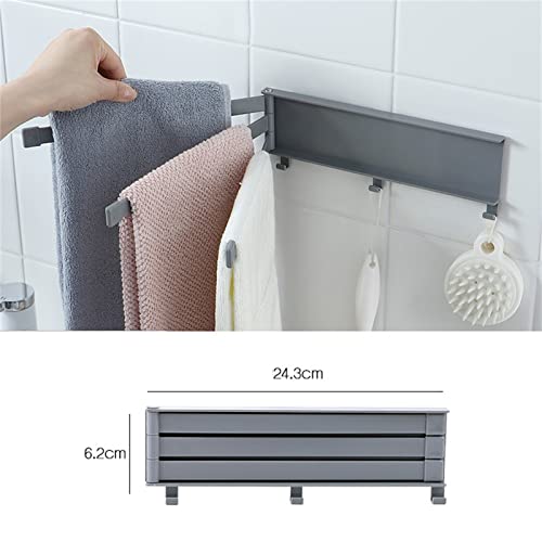 Kitchen Bathroom Towel Rack Three Bars Rotary Folding Arm Rotary Coat Hanger Washable Towel Bar with Attached Kitchen Rag Rack (Gray)