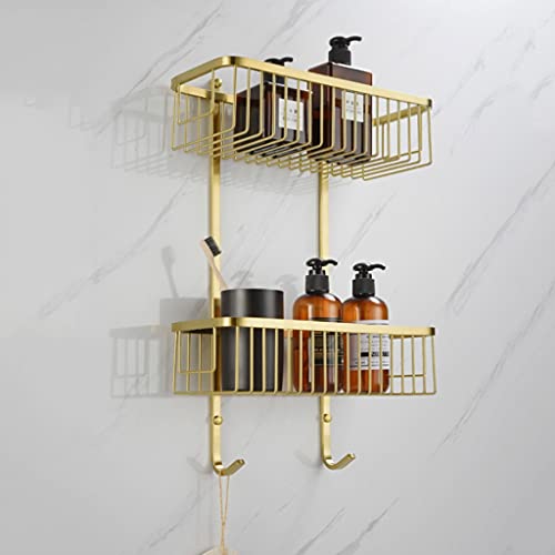 IRDFWH Bathroom Double Shelf Storage Rack Stainless Steel Brushed Gold Bathroom Shower Gel Shampoo Rack