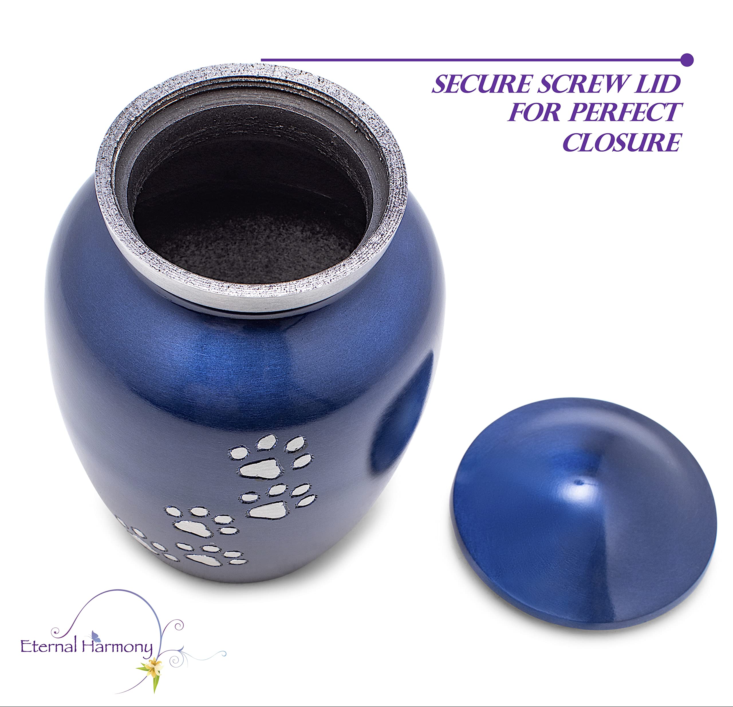 Eternal Harmony Pet Urns for Dogs with Secure Seal, Velvet Bag & Anti-Slip Felt Bottom, Animal Urn for Dog Ashes, Cat Ashes & Any Pet Up to 40 lbs (Blue, Medium)