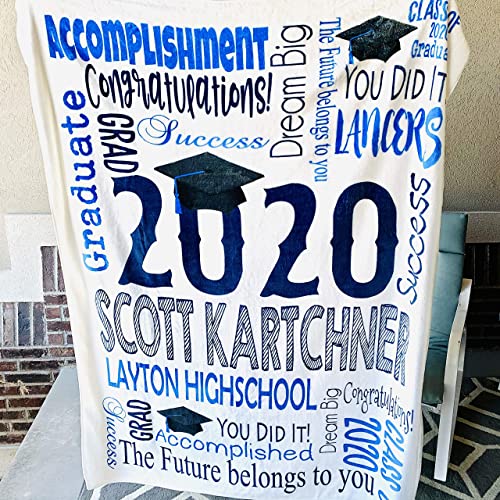 Personalized Custom Graduation Throw Blanket for Adults and Teens. Soft and Vibrant Colors. (GradBlanket)