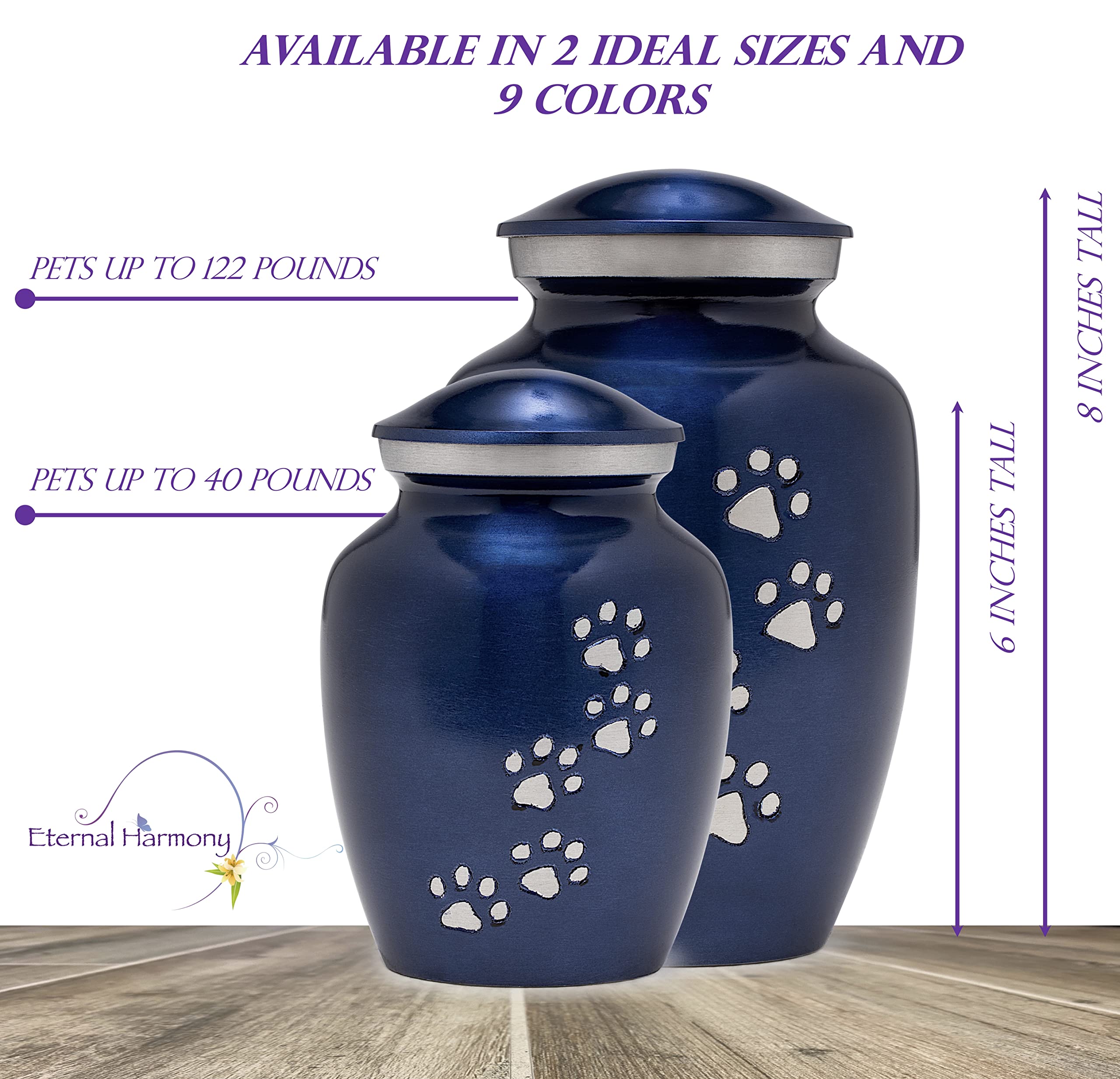 Eternal Harmony Pet Urns for Dogs with Secure Seal, Velvet Bag & Anti-Slip Felt Bottom, Animal Urn for Dog Ashes, Cat Ashes & Any Pet Up to 40 lbs (Blue, Medium)