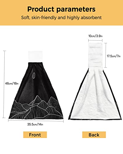 Ldtrchee Mountains Scenery Hand Towel with Hanging Loop, Sun Black White Line Abstract Art Hanging Tie Towels Set 2 Pcs, Kitchen Absorbent Towel for Bathroom Tea Bar Laundry