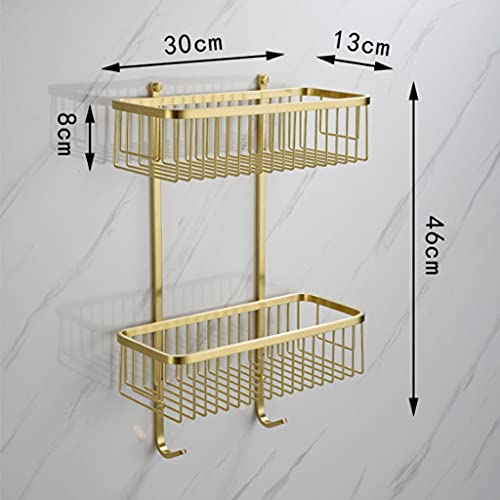 IRDFWH Bathroom Double Shelf Storage Rack Stainless Steel Brushed Gold Bathroom Shower Gel Shampoo Rack