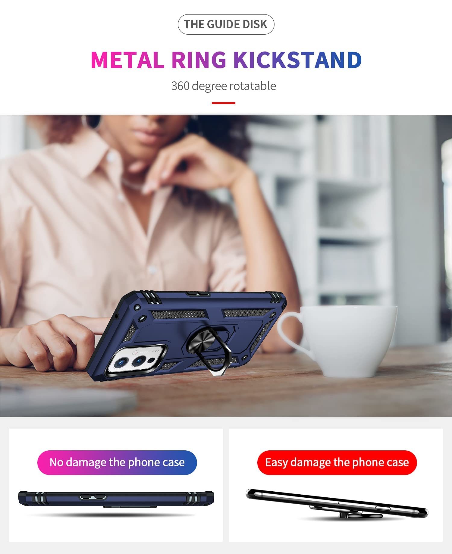 Dionsibei Military Grade Drop Impact for Oneplus 9 Case Oneplus 9 5G Case 360 Metal Rotating Ring Kickstand Holder Armor Heavy Duty Shockproof Case for Oneplus 9 Phone Case (Blue)