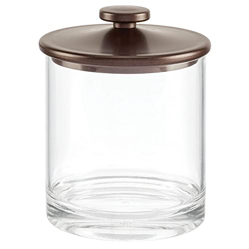 mDesign Small Modern Apothecary Storage Organizer Canister Jars - Acrylic Containers for Bathroom, Organization Holder for Vanity, Counter, Makeup Table, Lumiere Collection, 2 Pack, Clear/Bronze