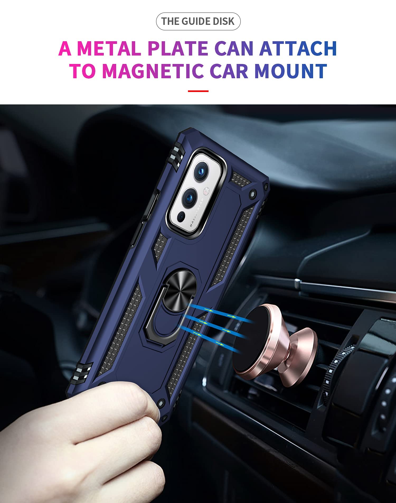 Dionsibei Military Grade Drop Impact for Oneplus 9 Case Oneplus 9 5G Case 360 Metal Rotating Ring Kickstand Holder Armor Heavy Duty Shockproof Case for Oneplus 9 Phone Case (Blue)