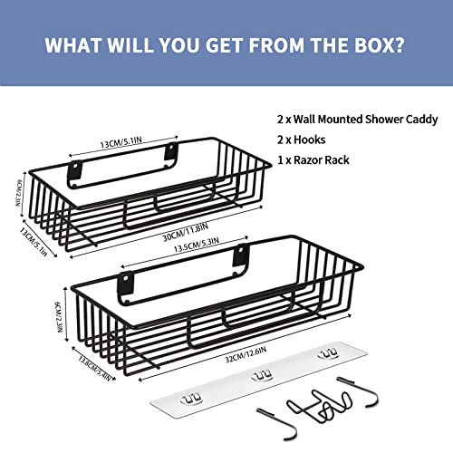 WOSOMOK Shower Caddy Rustproof Bathroom Organizer Shelf in Adhesive or Screws 2-Pack Stainless Steel No Drilling Shower Basket for Inside Shower & Kitchen Storage