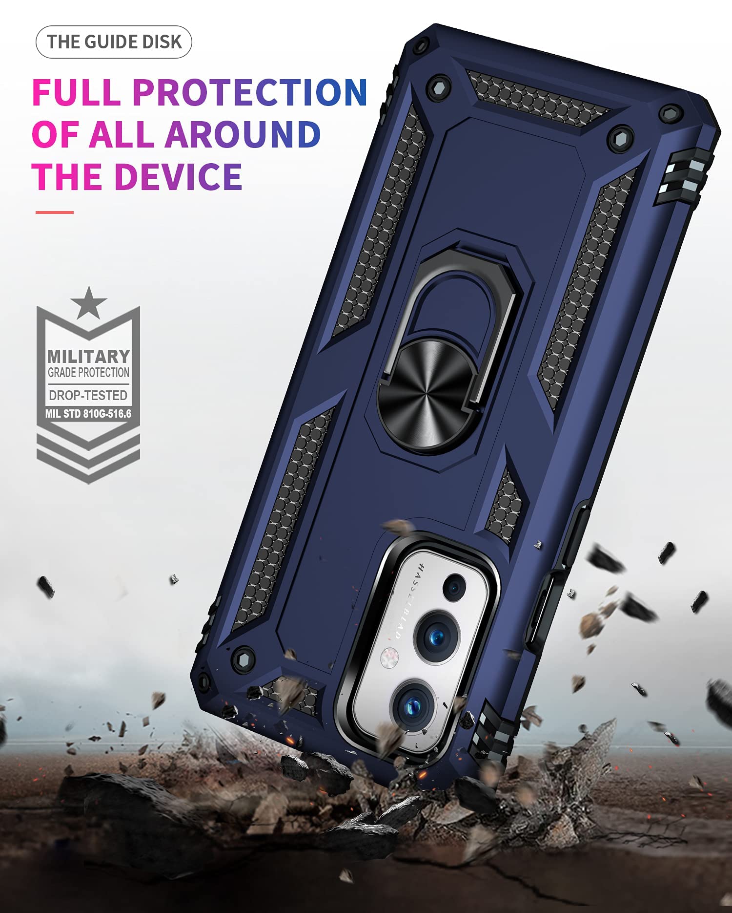Dionsibei Military Grade Drop Impact for Oneplus 9 Case Oneplus 9 5G Case 360 Metal Rotating Ring Kickstand Holder Armor Heavy Duty Shockproof Case for Oneplus 9 Phone Case (Blue)