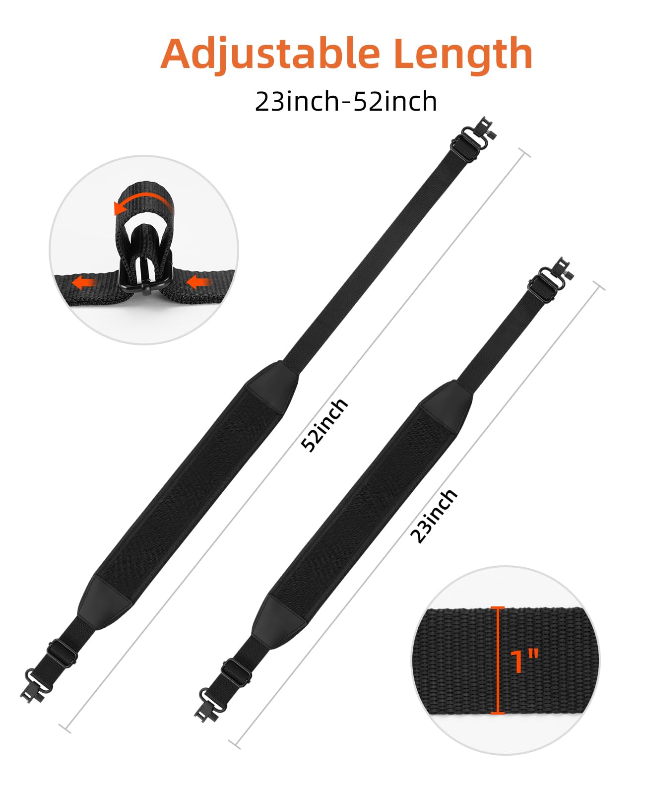 EZshoot Two Point Sling with Swivels, Comfortable Neoprene Padded, Length Adjustable Rifle Sling for Outdoors Black