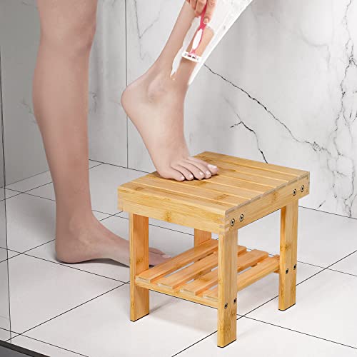 Zhuoyue Shower Stool for Shaving Legs Wooden Shower Foot Rest for Inside Shower Corner Shower Stool for Small Spaces Beige