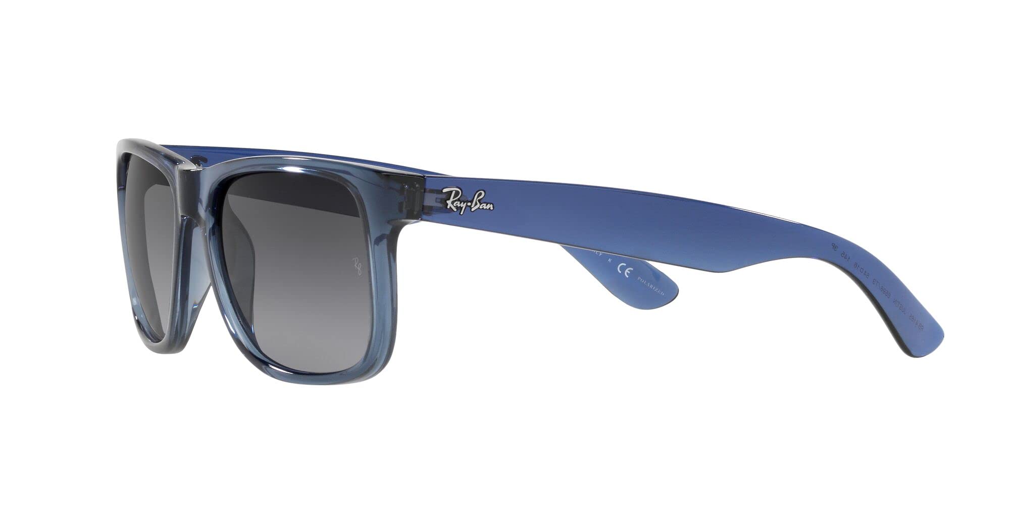 Ray-Ban RB4165 Justin Rectangular Sunglasses, Transparent Blue/Grey Gradient Polarized, 51 mm