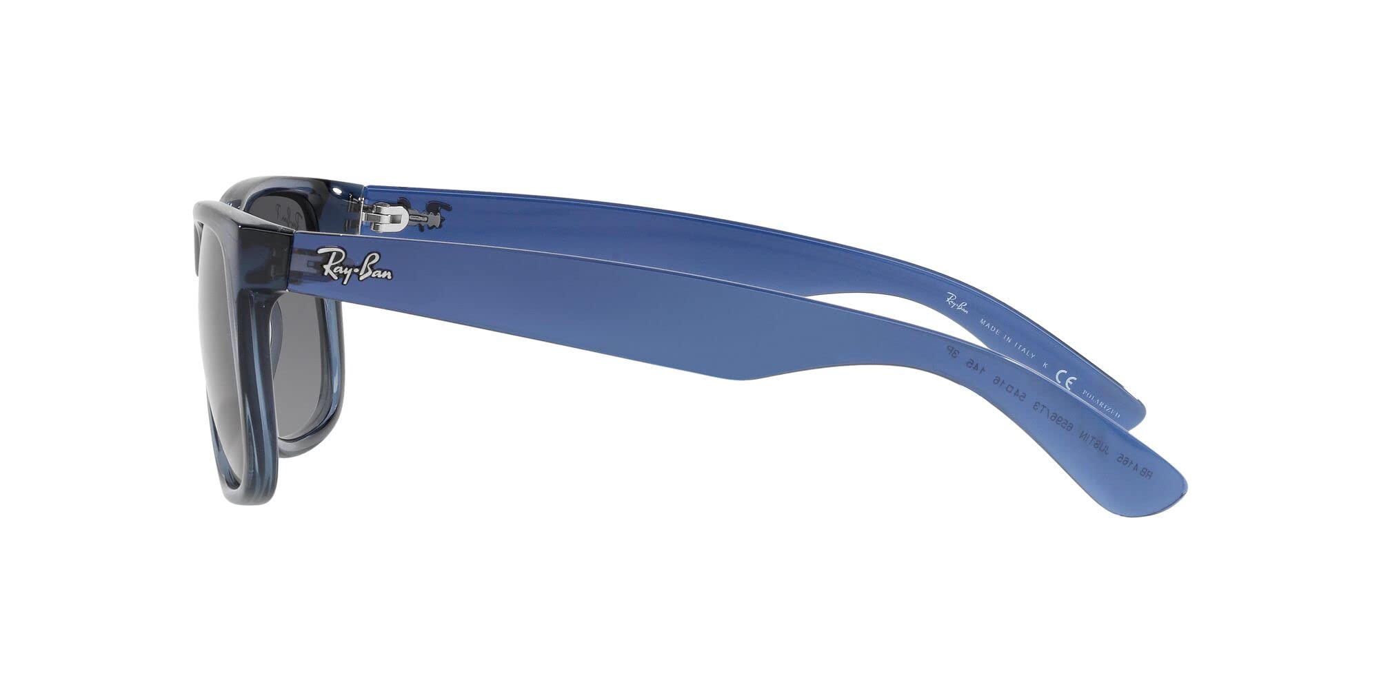 Ray-Ban RB4165 Justin Rectangular Sunglasses, Transparent Blue/Grey Gradient Polarized, 51 mm