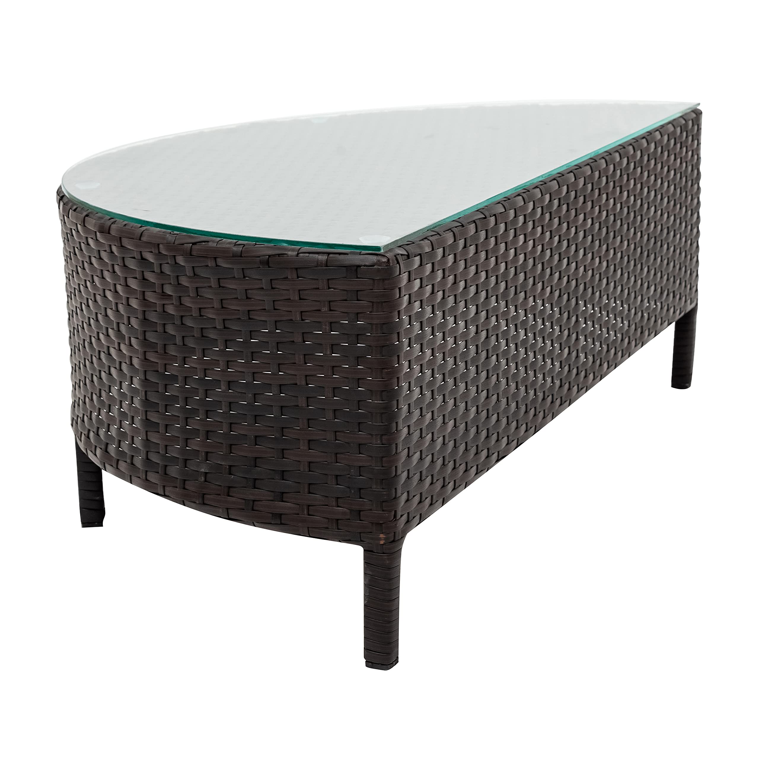 Rhomtree 5-Piece Outdoor Sectional Sofa Set Half-Moon Wicker Conversation Set with Beige Cushions & Tempered Glass Coffee Table, All-Weather Brown PE Rattan Wicker Sofa