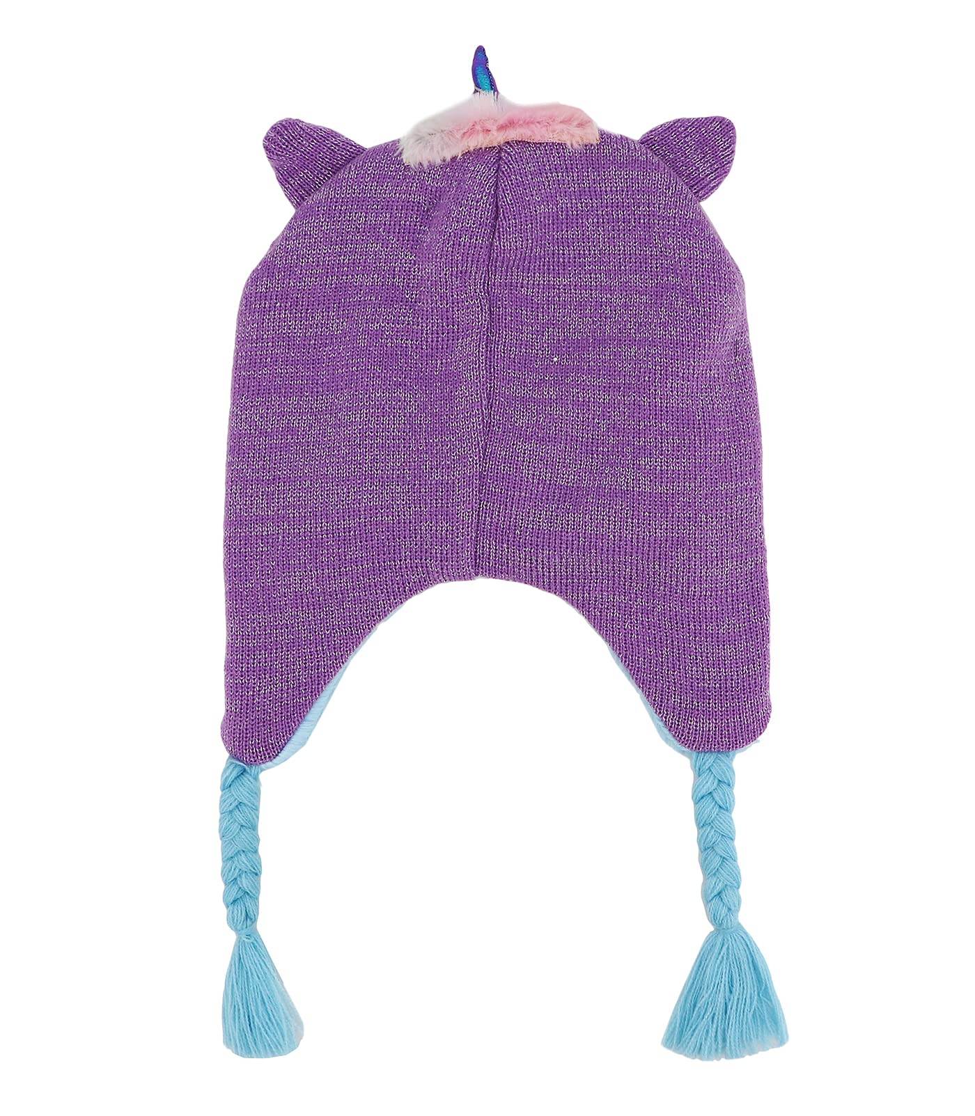 Newfancy Kids Girls Cute Glitter Unicorn Beanie Winter Hat and Glove Set Knitted Earflap Cap Flip Top Mitten Set Purple One Size