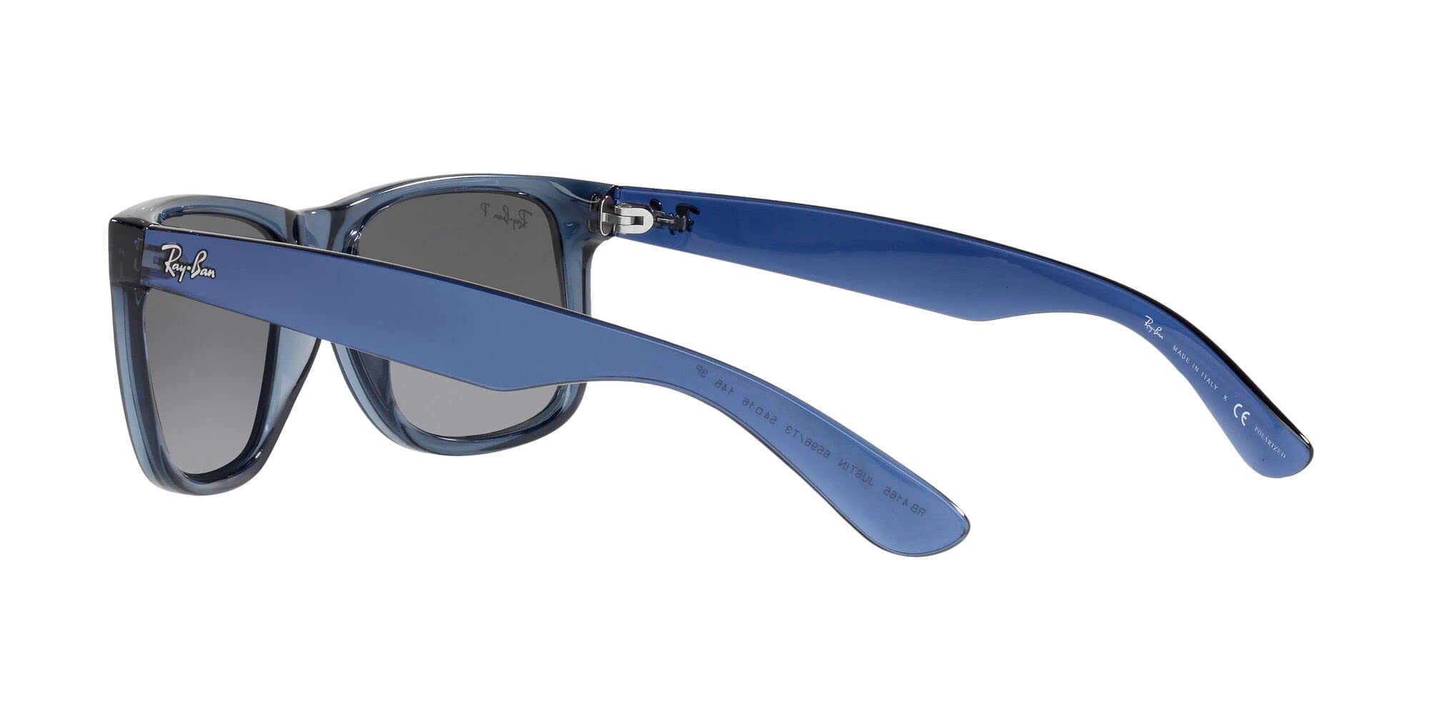 Ray-Ban RB4165 Justin Rectangular Sunglasses, Transparent Blue/Grey Gradient Polarized, 51 mm